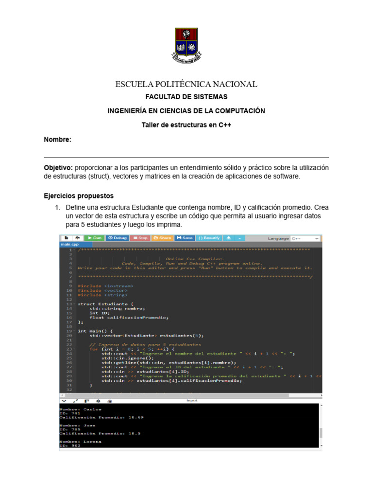 Taller Struct | PDF | Usuario (informática) | Matriz (Matemáticas)