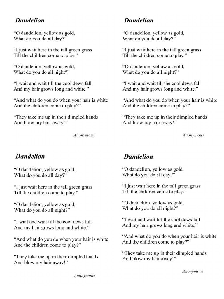 Dandelion Poem | PDF