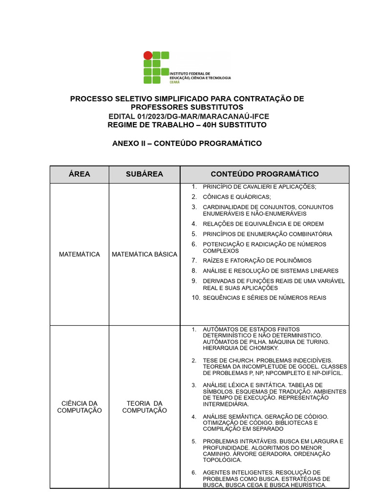 Anexo Ii Conteudo Programatico | PDF | Algoritmos | Computação paralela