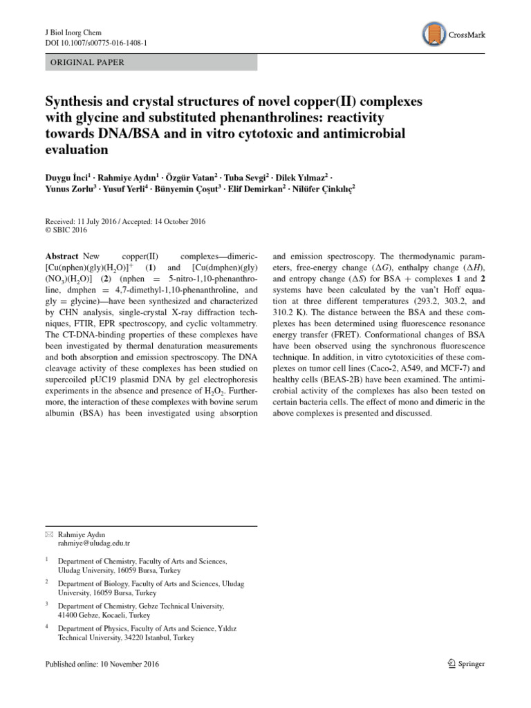Synthesis and Crystal Structures of Novel Copper (II) Complexes | PDF | Coordination Complex ...