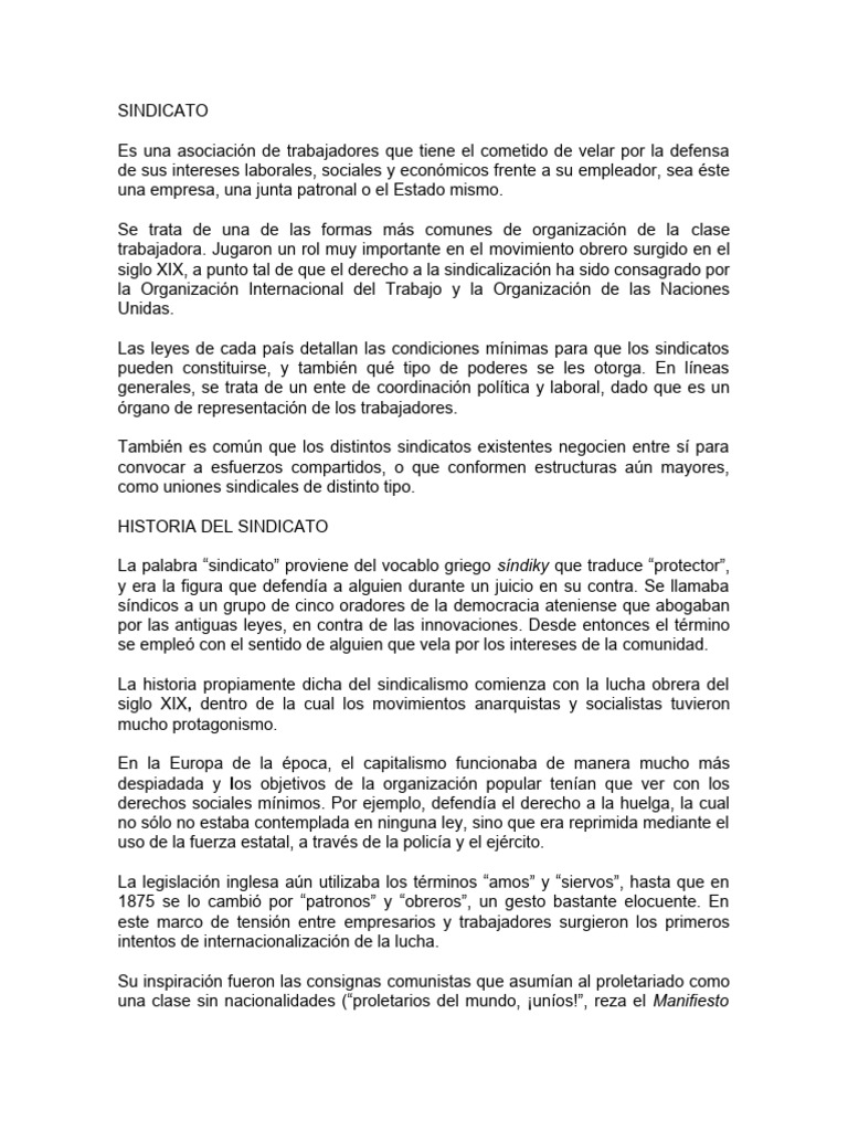 Qué Son Los Sindicatos | PDF | Sindicato | Organización Internacional ...
