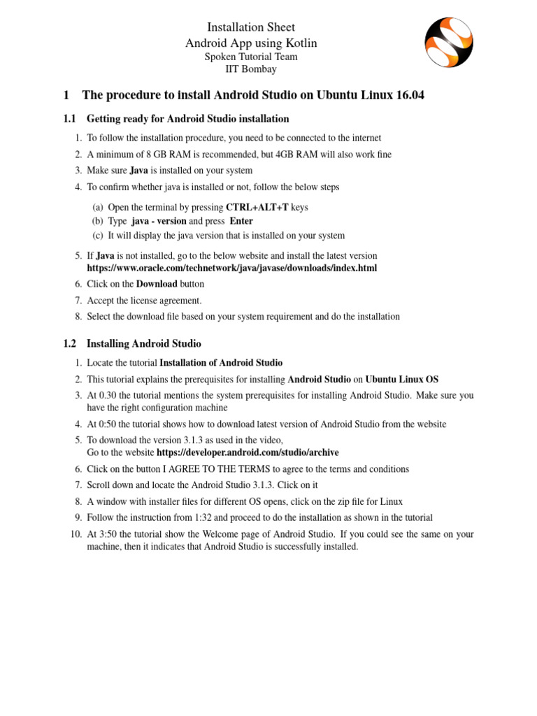Android App Using Kotlin Installation Sheet English | PDF | Android (Operating System ...