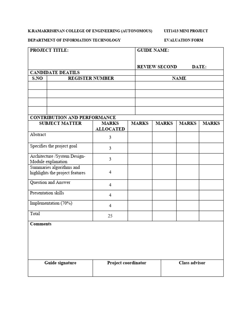 Miniproject Evaluation Form Review Second | PDF