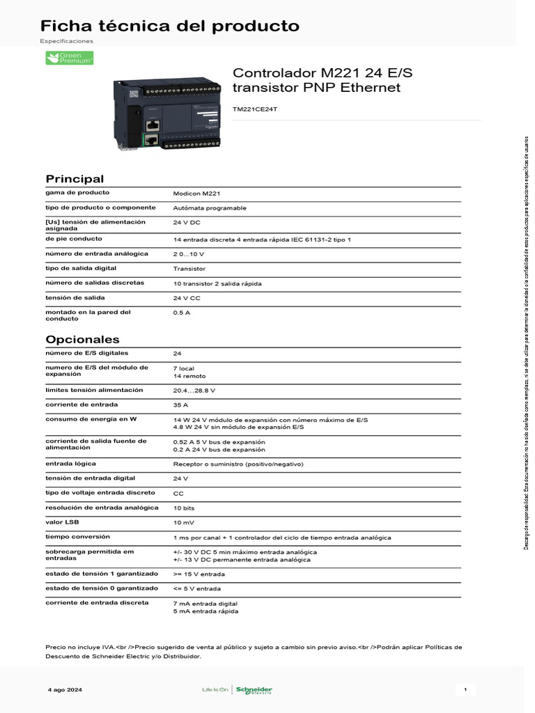 Schneider Electric - Modicon-Machine-M221 - TM221CE24T | PDF ...