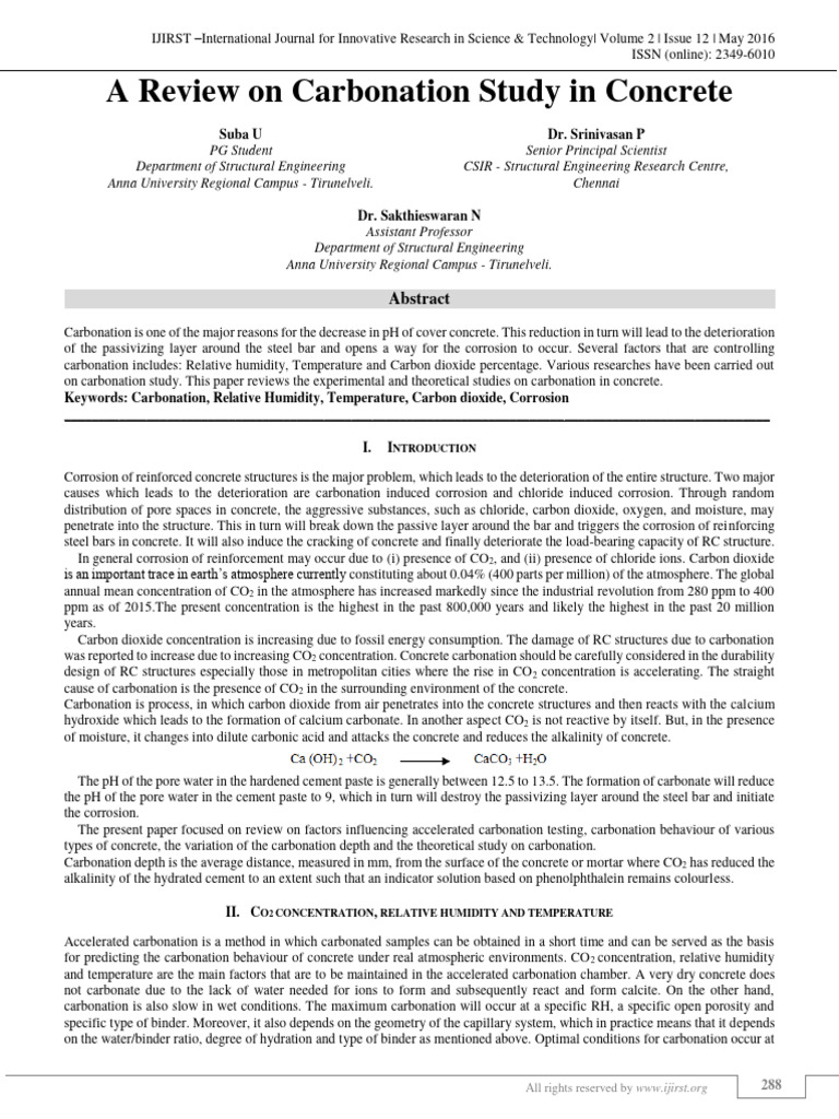 A Review On Carbonation Study in Concrete | PDF | Concrete | Carbon Dioxide