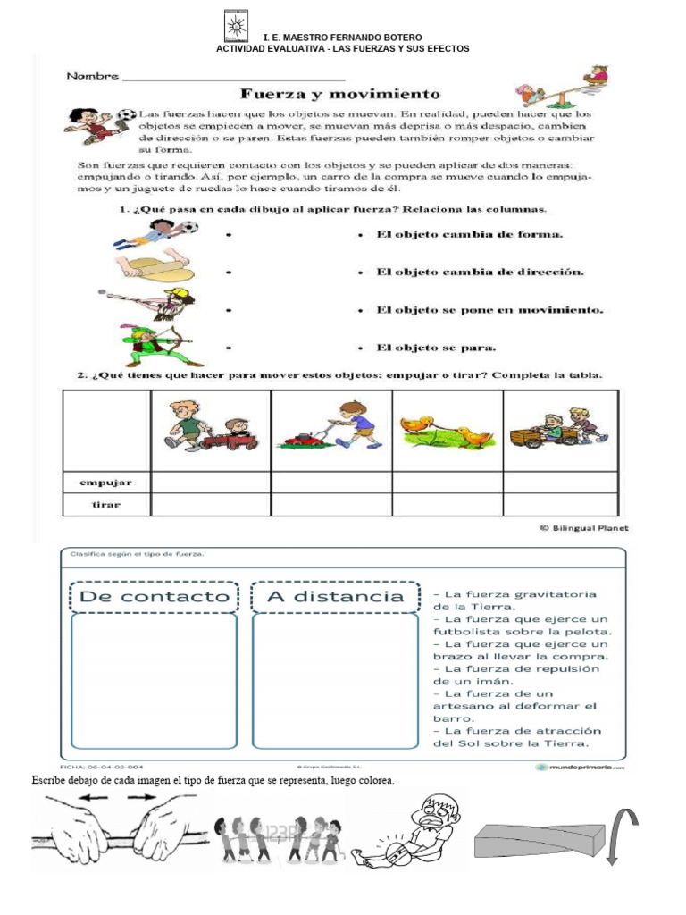 Fuerzas y Movimiento Grado 4° | PDF