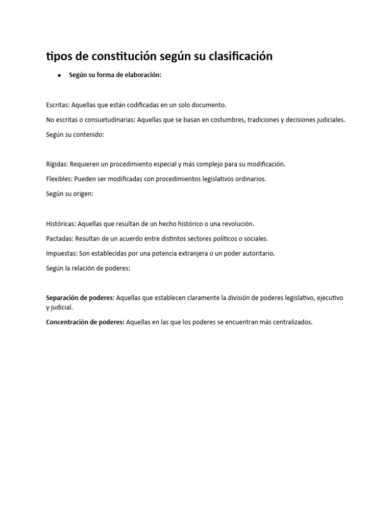 Tipos De Constitución Según Su Clasificación Pdf
