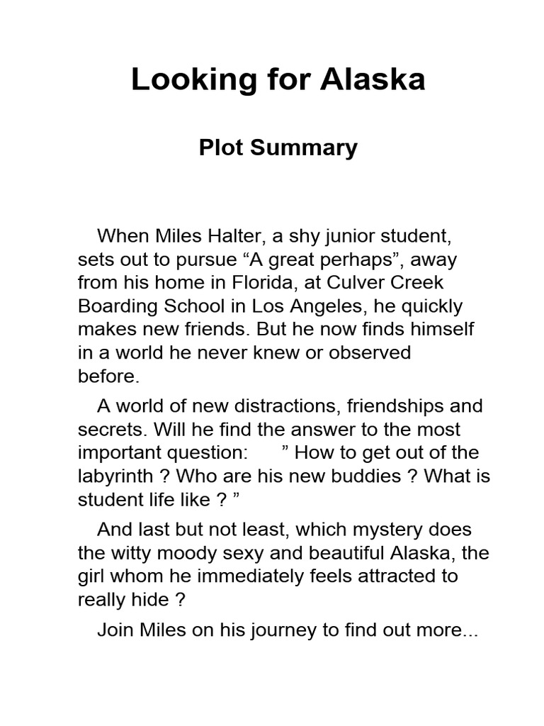 Looking For Alaska Plot Summary | PDF | Social Science