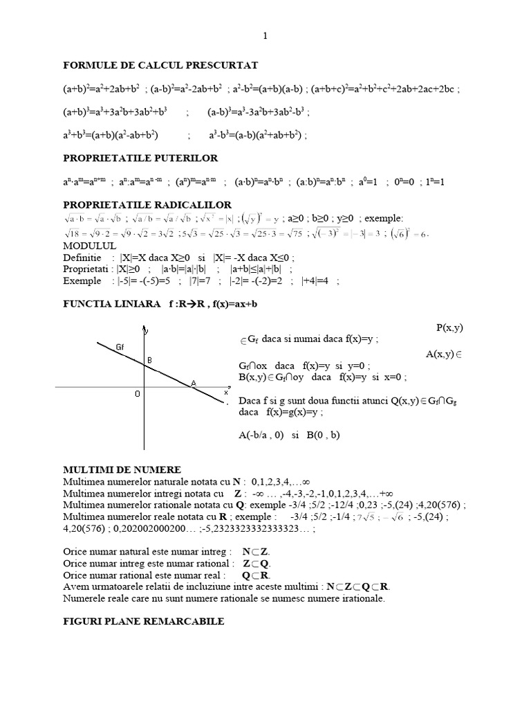 Formule Matematica Cls 8 Formule - Utile - CL - A - VIII-a | PDF