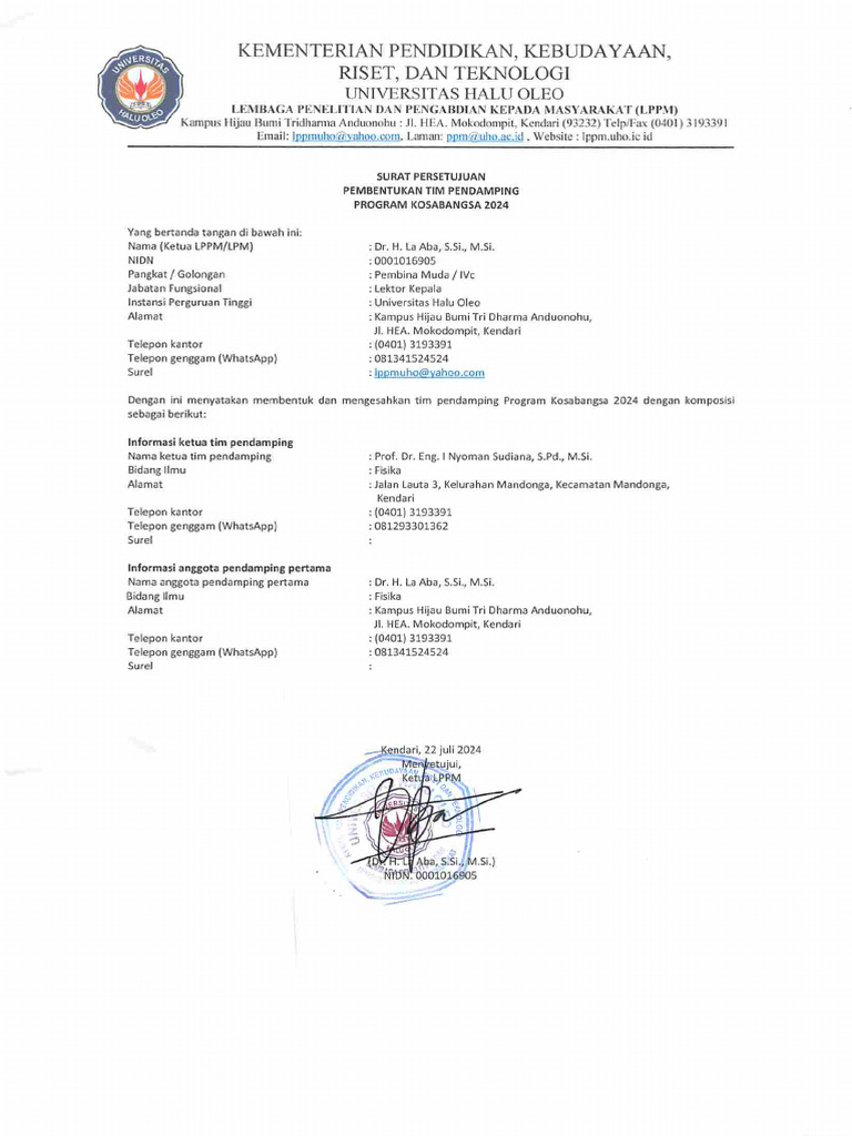 Persetujuan LPPM | PDF