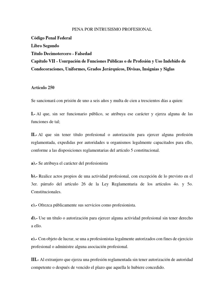 Pena por Intrusismo Profesional en México | PDF | Castigos | Fraude