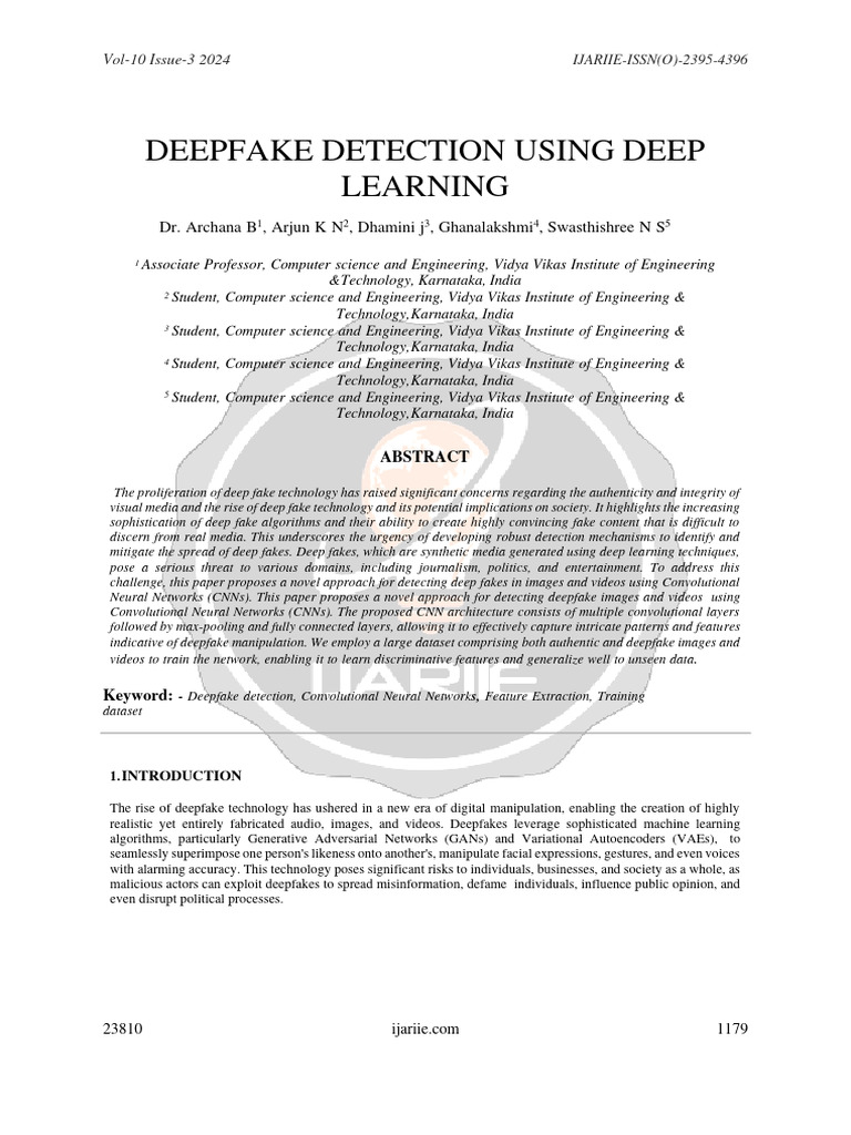 Deep Fake Detection Using Deep Learning Ijariie23810 | PDF | Artificial Neural Network ...