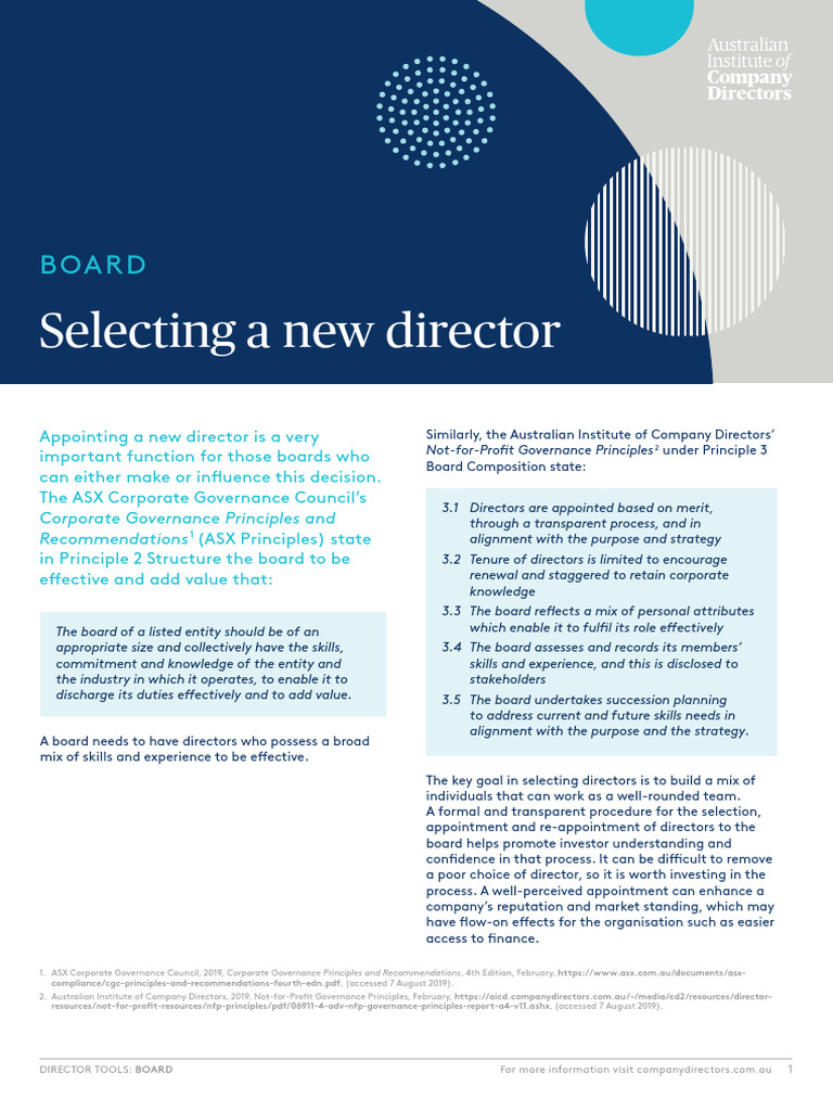 Selecting New Director Director Tool | PDF | Governance | Committee