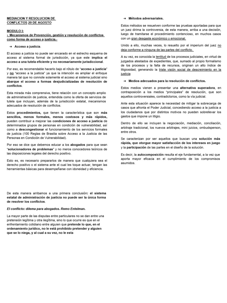 Resumen Mediacion y Resolucion de Conflictos. I | PDF | Mediación | Arbitraje