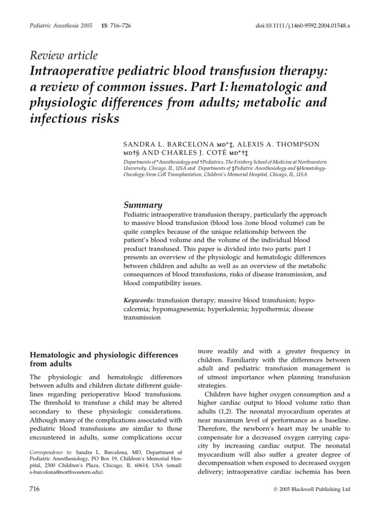 Intraoperative pediatric blood transfusion therapy | PDF | Blood ...