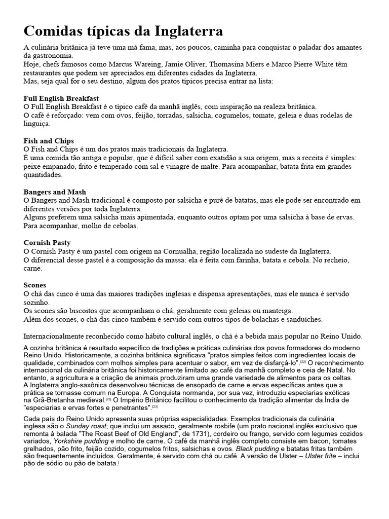 Comidas Típicas Da Inglaterra | PDF | Reino Unido | Alimentos