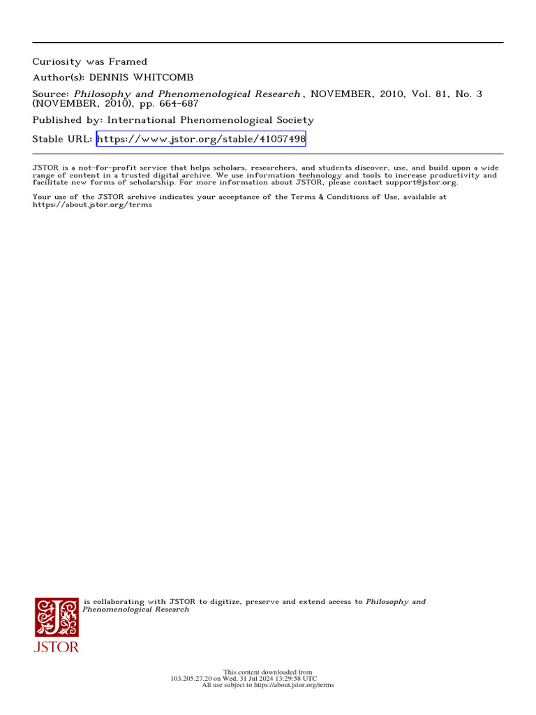 Curiosity Was Framed - Dennis Whitcomb | PDF | Epistemology | Knowledge