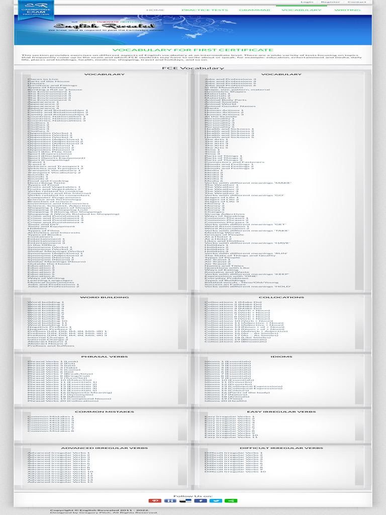 FCE Vocabulary From EnglishRevealed | PDF | Noun | Adjective