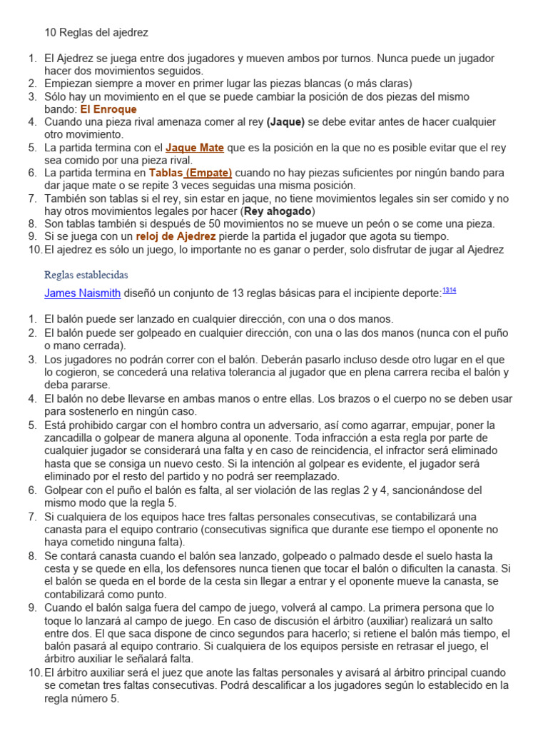 10 Reglas Básicas del Ajedrez | PDF | Ajedrez | Juegos de estrategia ...