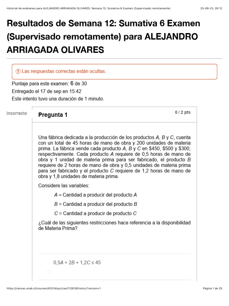 Semana 12 Sumativa 6 Examen (Supervisado Remotamente) | PDF | Programación lineal