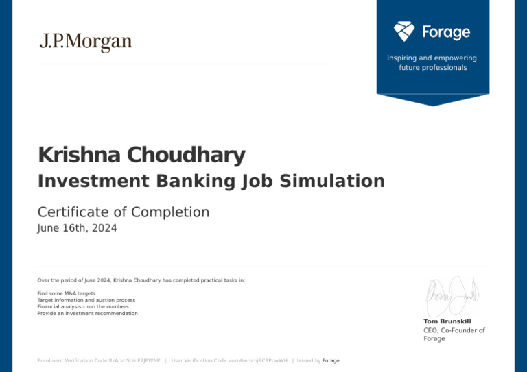 JPMorgan Chase - Investment Banking Job Simulation | PDF