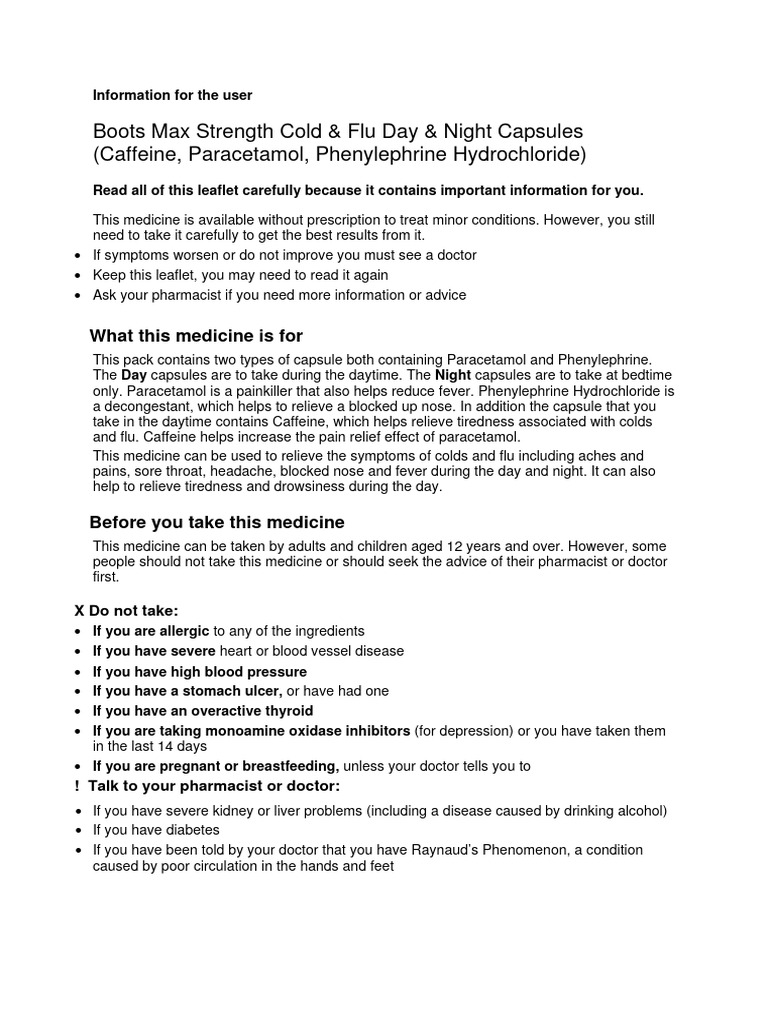 PIL Boots Max Strength Coldflu Day and Night | PDF | Common Cold | Drugs