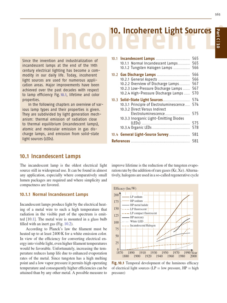 Incoherent Light Sources | PDF | Incandescent Light Bulb | Fluorescent Lamp