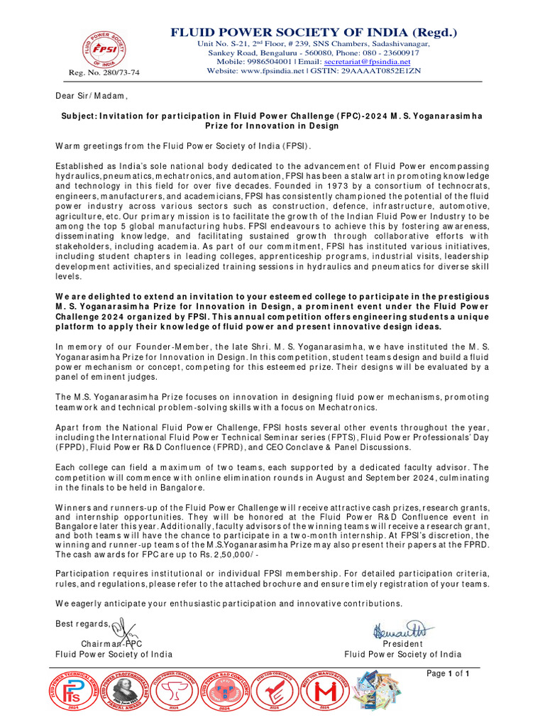 Covering Letter For FPC 2024 MSY Prize Signed | PDF | Engineering