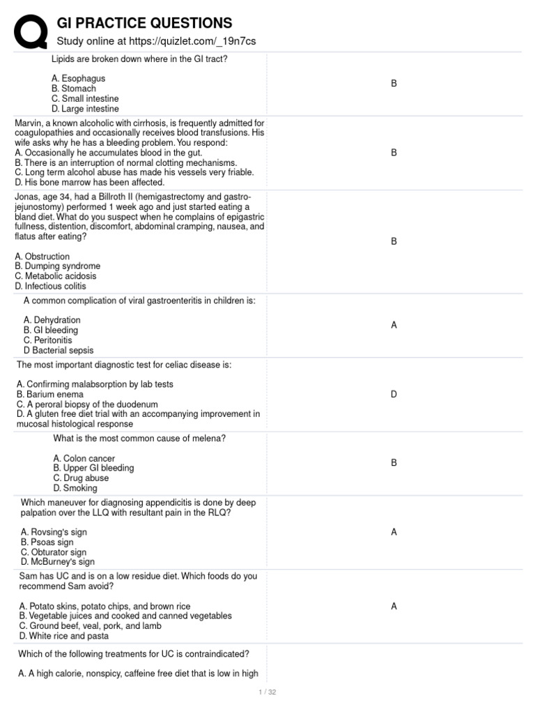 GI Practice Questions for Medical Students | PDF | Colorectal Cancer ...