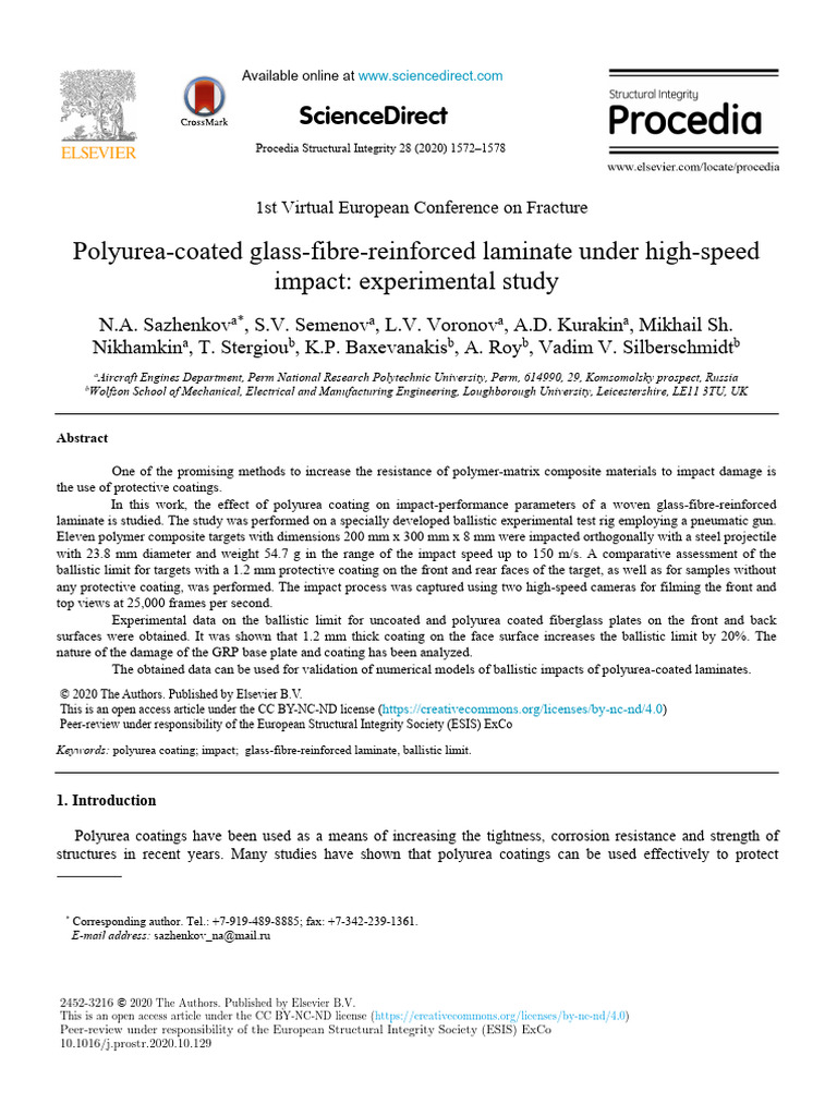 Polyurea Coated Glass Fibre Reinforced Laminate Under - 2020 - Procedia ...