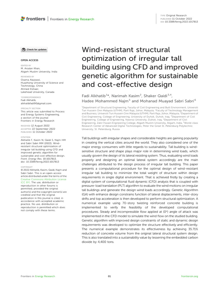Wind-Resistant Structural Optimization of Irregular Tall Building Using CFD and Improved Genetic ...