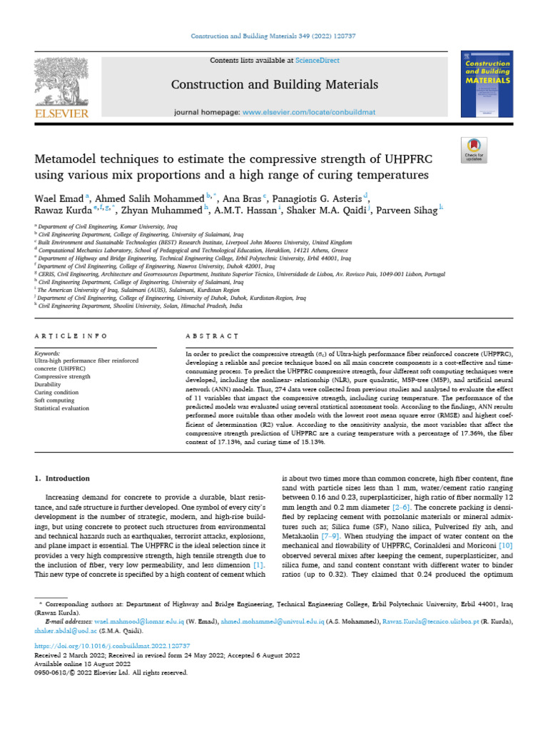 Metamodel Techniques to Estimate the Compressive Strength of UHPFRC ...