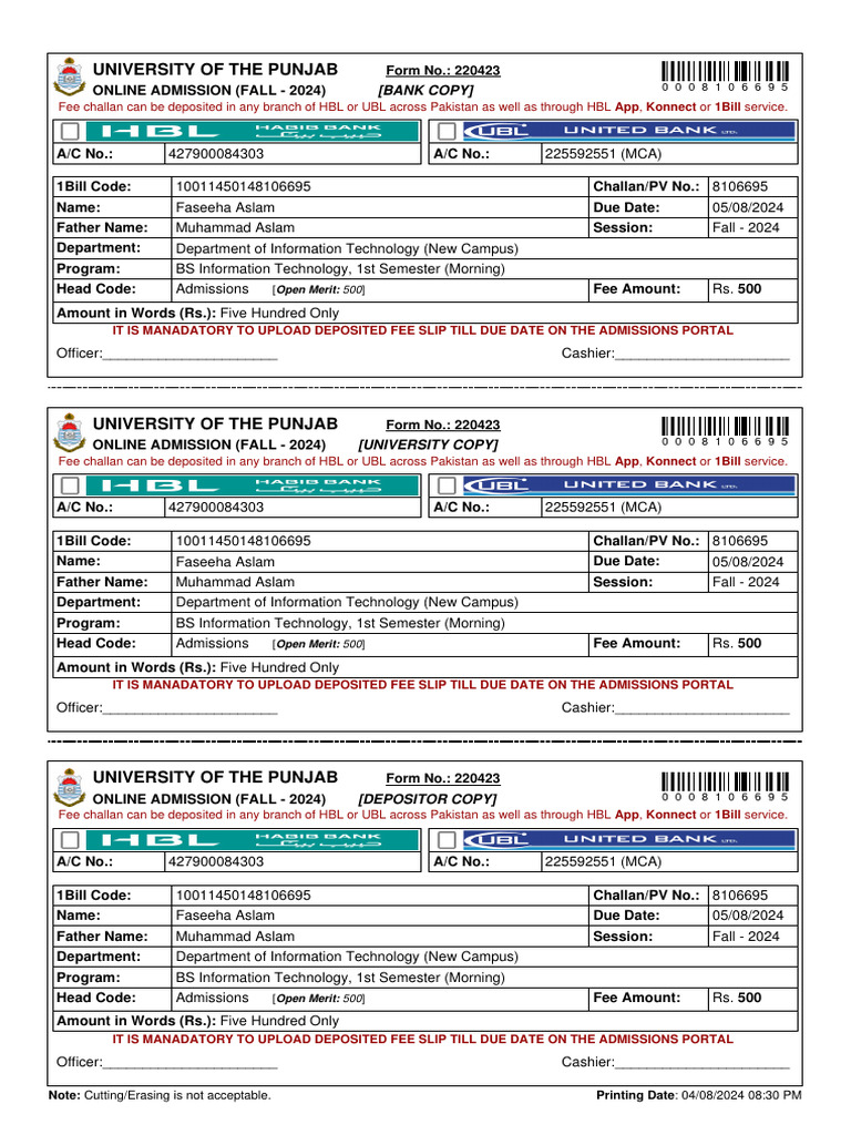 Faseha Challan | PDF | Banking | Financial Services