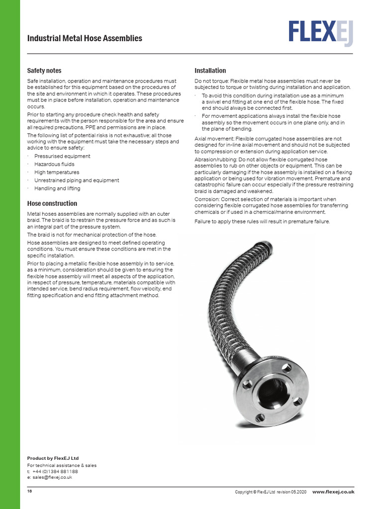 Installation Flex EJIndustrial Hose | PDF | Hose | Mechanical Engineering