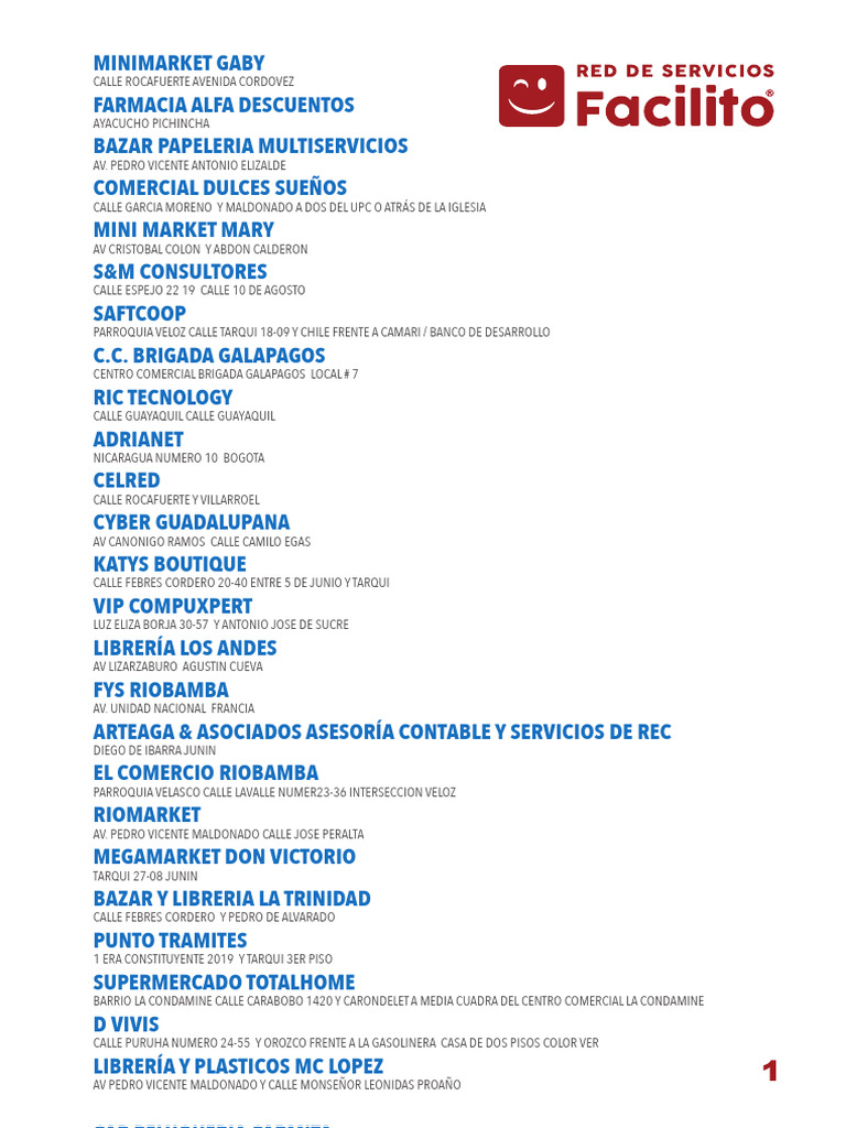Puntos de Recaudación Red Facilito | PDF | Comunidad andina | Ecuador