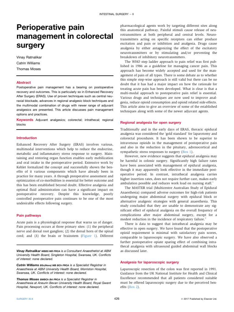 Perioperative Pain Management in Colorectal Su | PDF | Pain Management ...