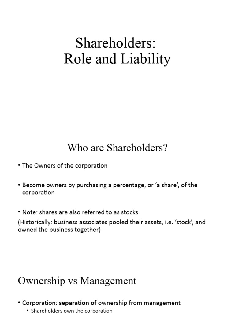 6-Shareholders - Role, Liability | PDF | Corporations | Legal Liability