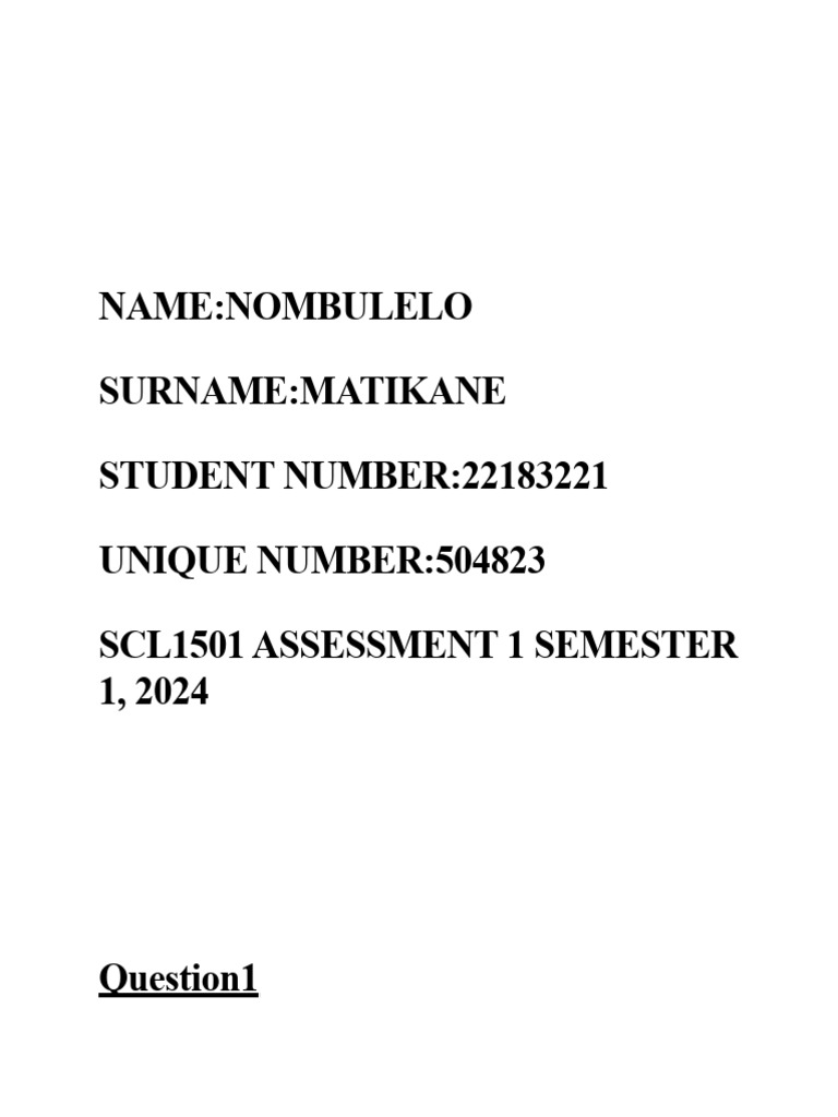 SCL1501 Assessment 1 Semester 1 | PDF | Lawyer | Advocate