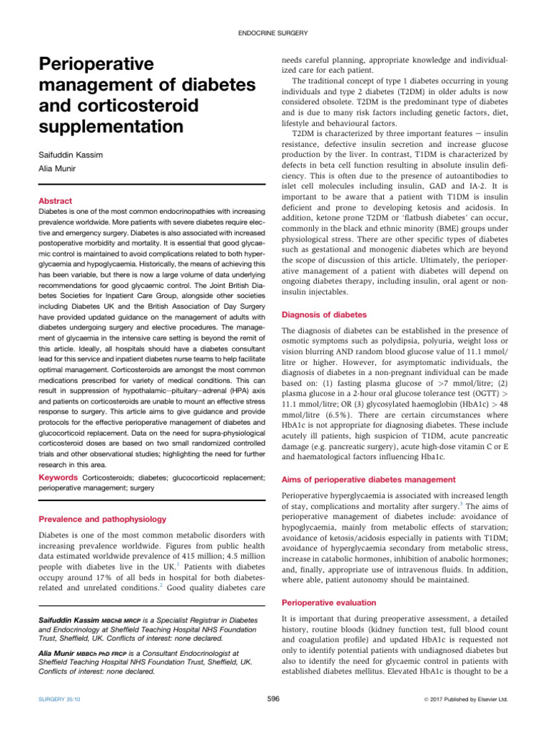 Perioperative management of diabetes and corticost | PDF | Diabetes ...