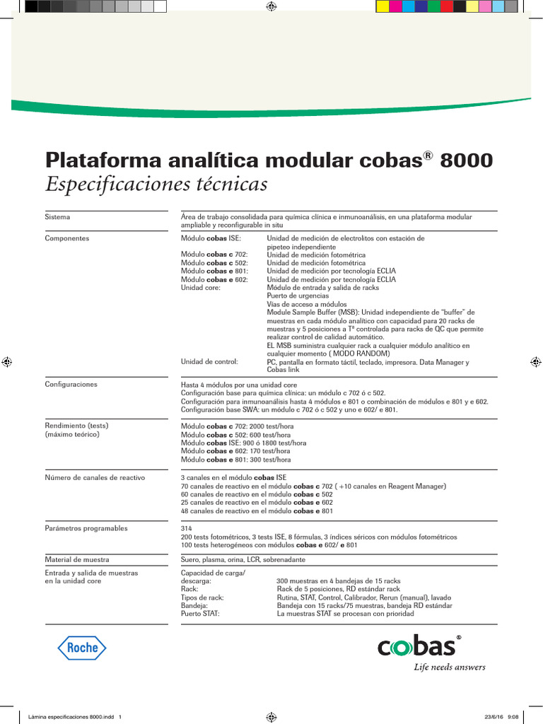 1 - Especificaciones Cobas 8000 Modulo e 801 | PDF