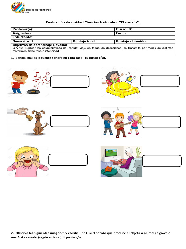 Evaluacion de Unidad Ciencias El Sonido | PDF