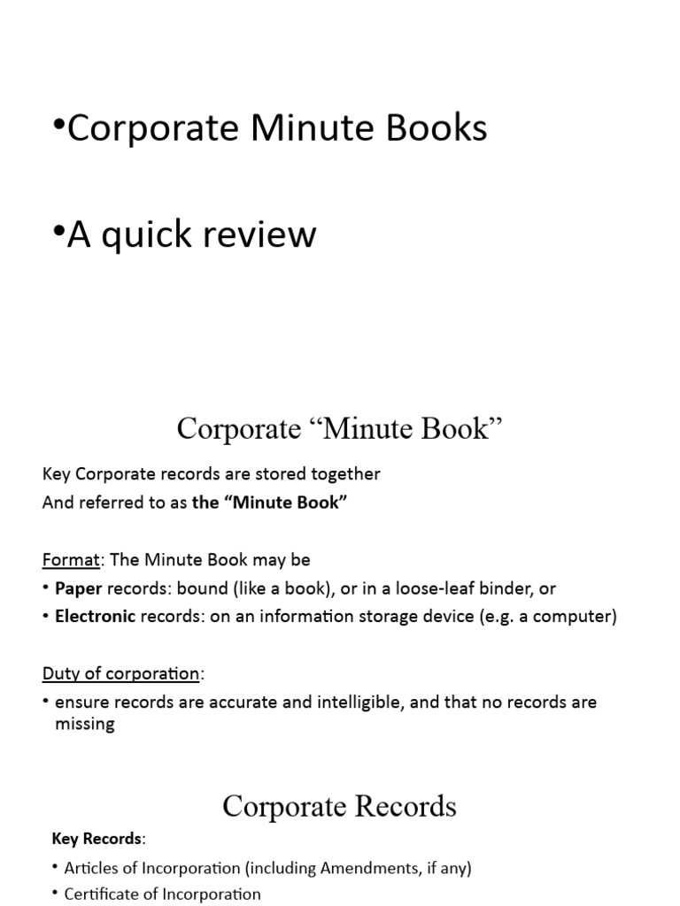 Corporate Minute Book Overview | PDF | Articles Of Association ...