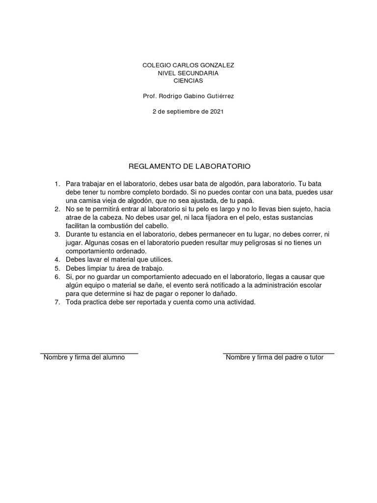 Reglamento de Laboratorio | PDF