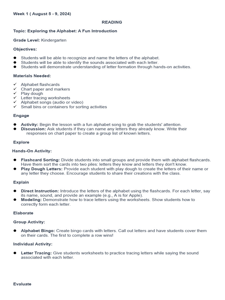 Kinder 2 Week 1 Lesson Plan AUGUST 5 9 2024 | PDF | Gender | Gender Studies