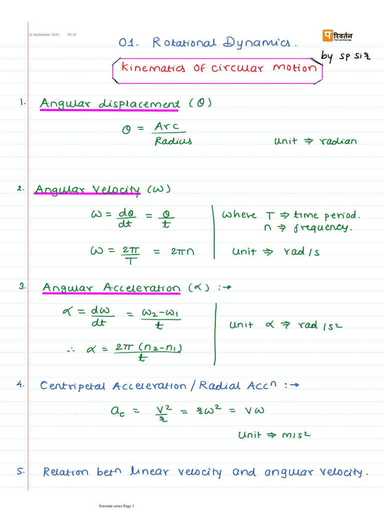 01.rotational Dynamics Formula | PDF