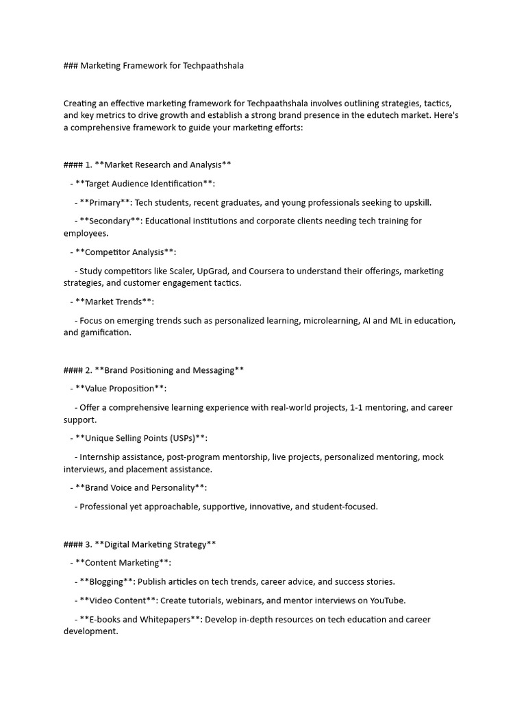 Marketing Framework for Techpaathshala | PDF | Popular Culture & Media ... Marketing Framework for Techpaathshala | PDF | Popular Culture & Media ...