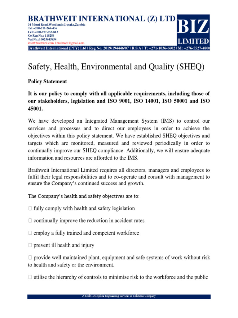 Biz Sheq Policy | PDF | Environmental Social Science | Environment