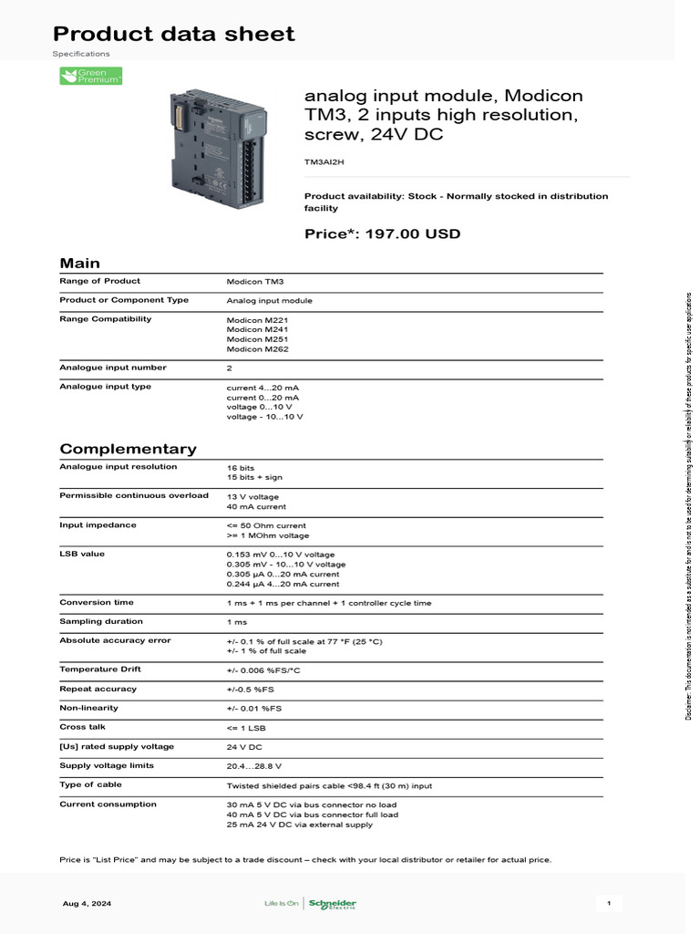 Schneider Electric - Modicon-TM3-Expansion-I-O-modules-for-M221-M241-M251 - TM3AI2H | PDF ...