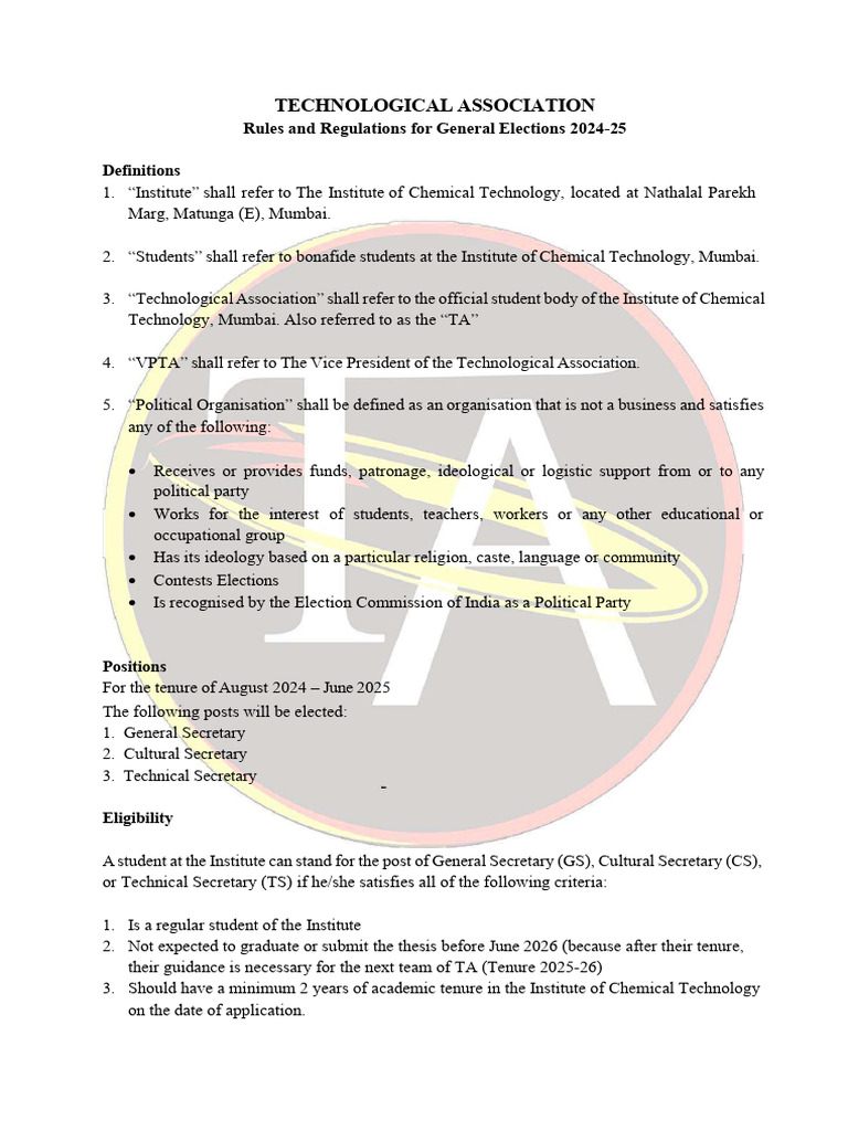 TA Election - Rules & Regulations | PDF | Voting | Elections