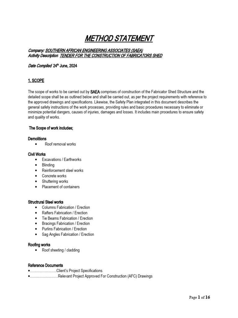 METHOD STATEMENT - FABRICTOR SHED | PDF | Concrete | Personal ...